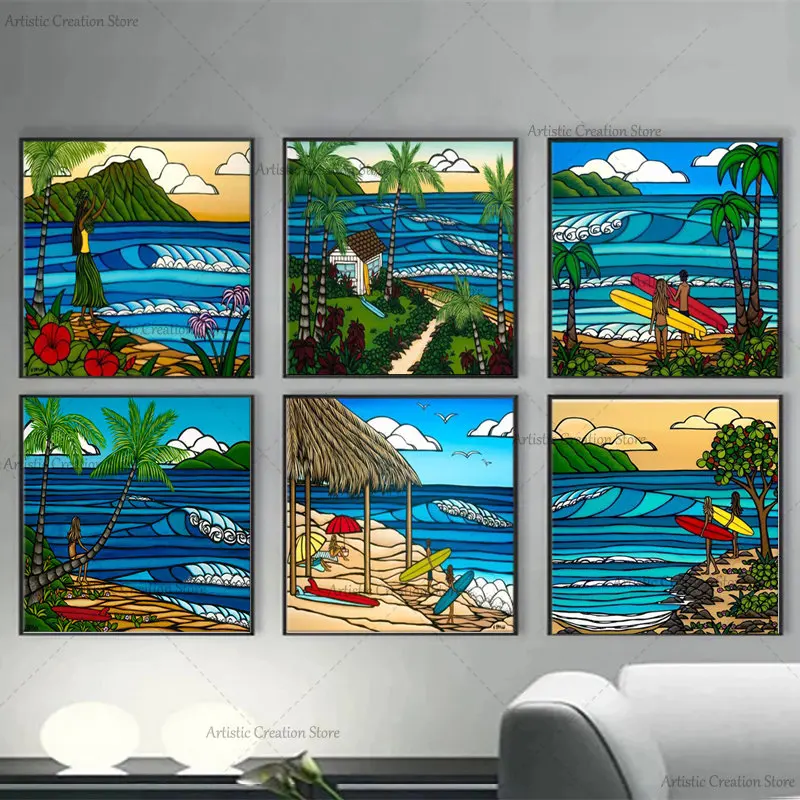 Abstracto bela paisagem cartaz do havaí ilhas arte da lona impressão em ...