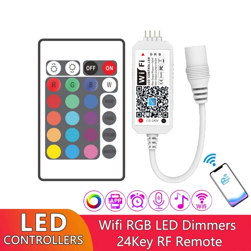 Smart-Wireless-LED-Controller-com-Wi-Fi-24-Key-RF-controle-remoto-para ...