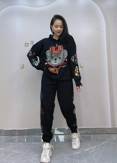 Two Pieces Pattern Sparkly Casual Sweater Set Women Spring