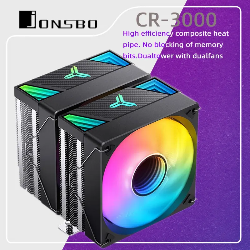 JONSBO CR-3000 7 히트 파이프 듀얼 타워 CPU 쿨러, 듀얼 선풍기 120mm ARGB 5V CPU 라디에이터, LGA1200 1700 1151 1150 AM5 ...