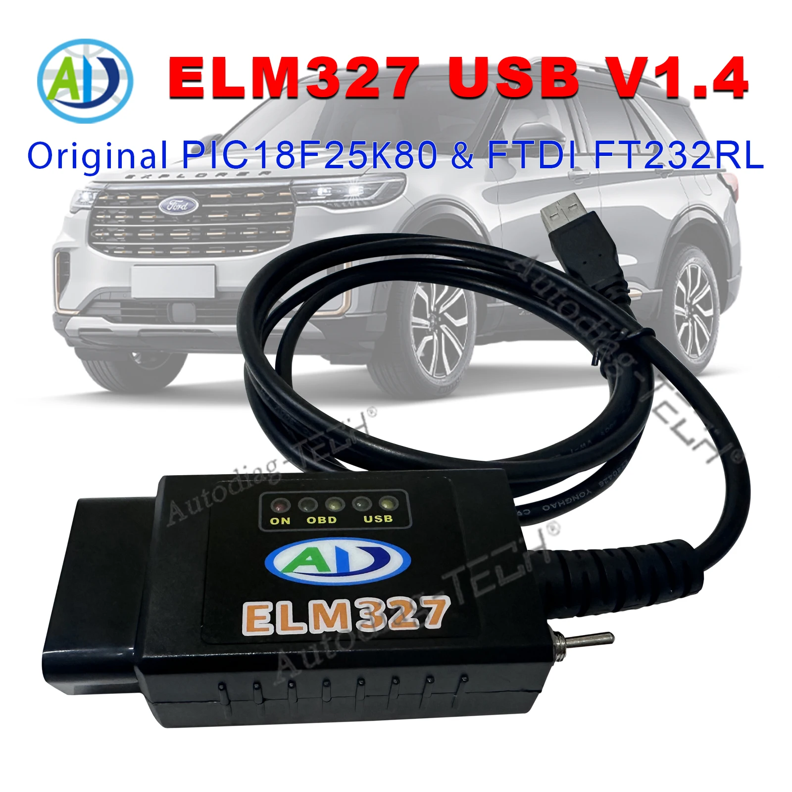 ELM327 V1.4 USB FTDI FT232RL PIC18F25K80 HS CAN /MS CAN Switch For Ford ...