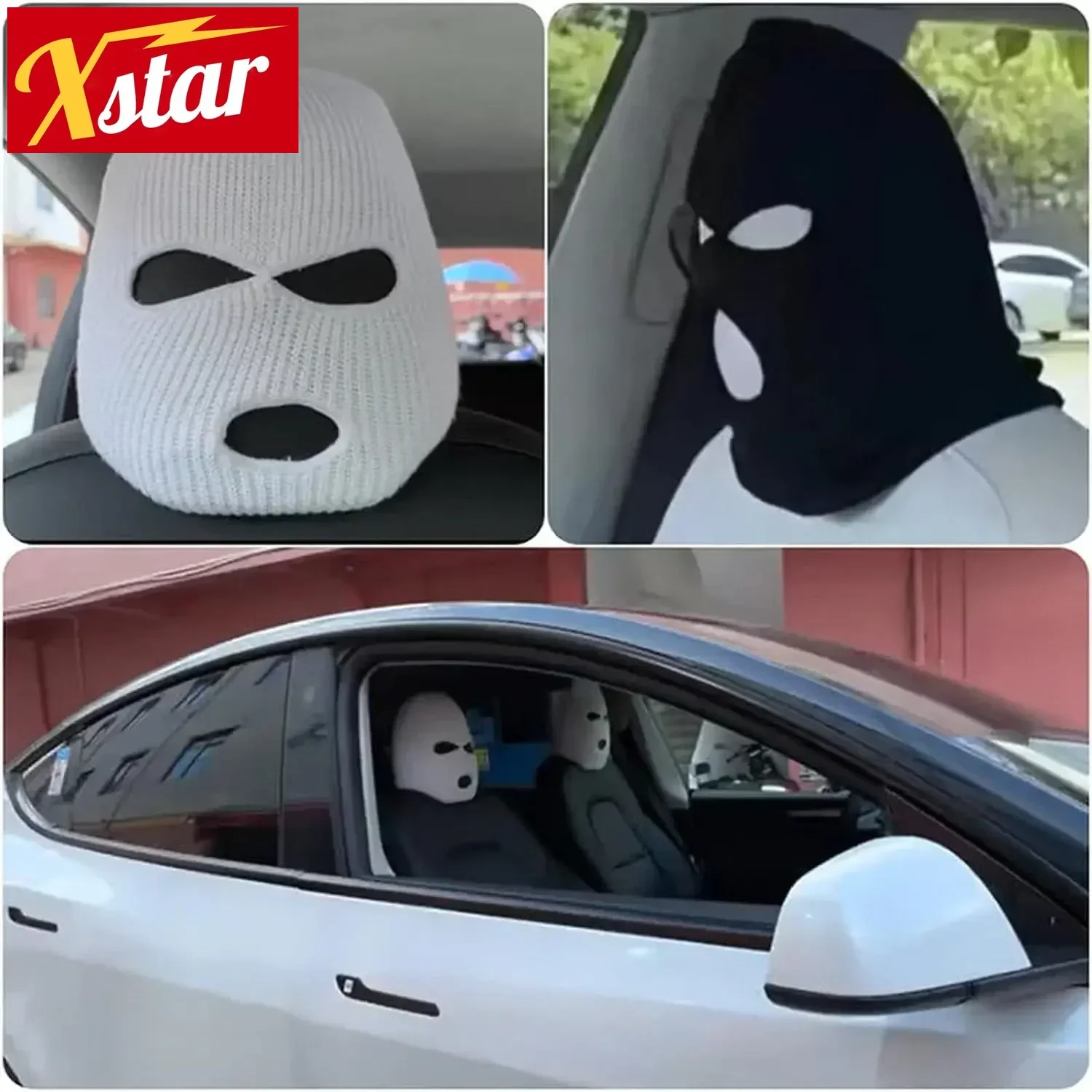 1Pcs Funny Spoof Car Seat Headgear Headrest Cover 3 Hole Knitted Face ...