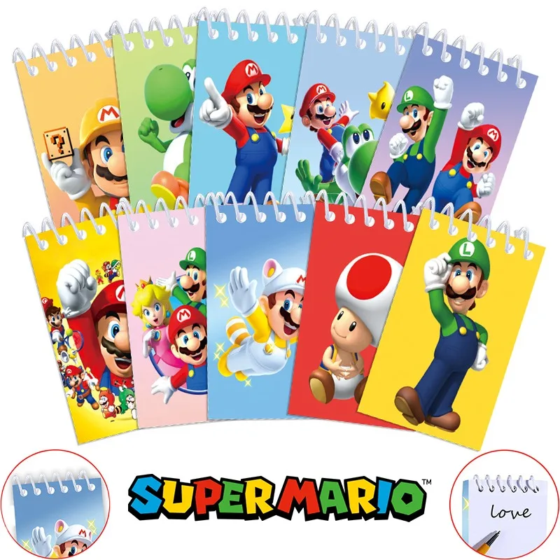 10pcs-Super-Mario-Bros-Coil-Notebook-Small-Notepad-Anime-Portable-Diary ...