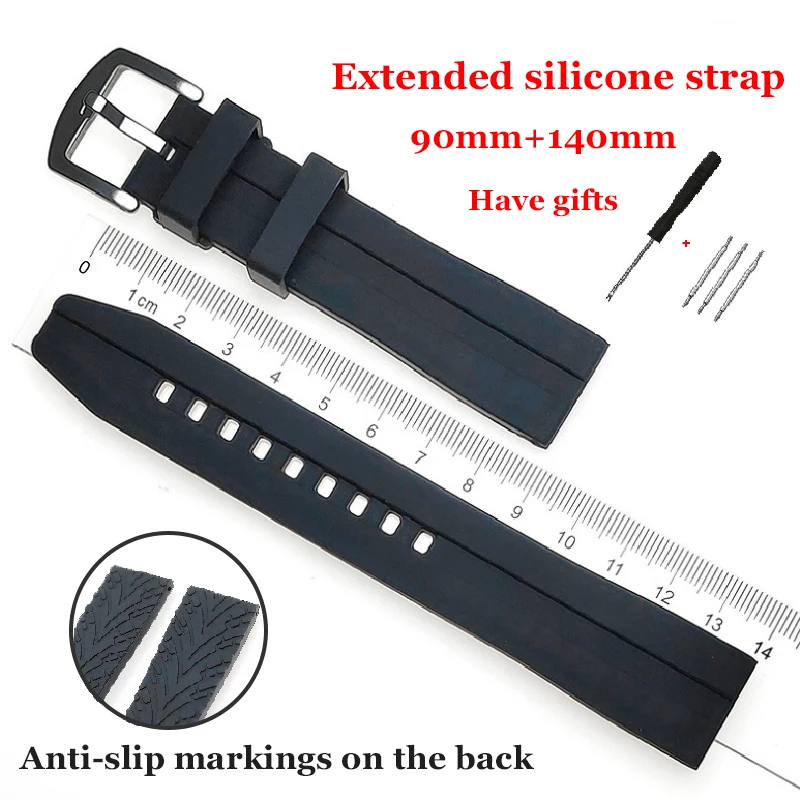 Lengthen Silicone Rubber Watch Strap 20mm 22mm Sports Watchband Blue ...