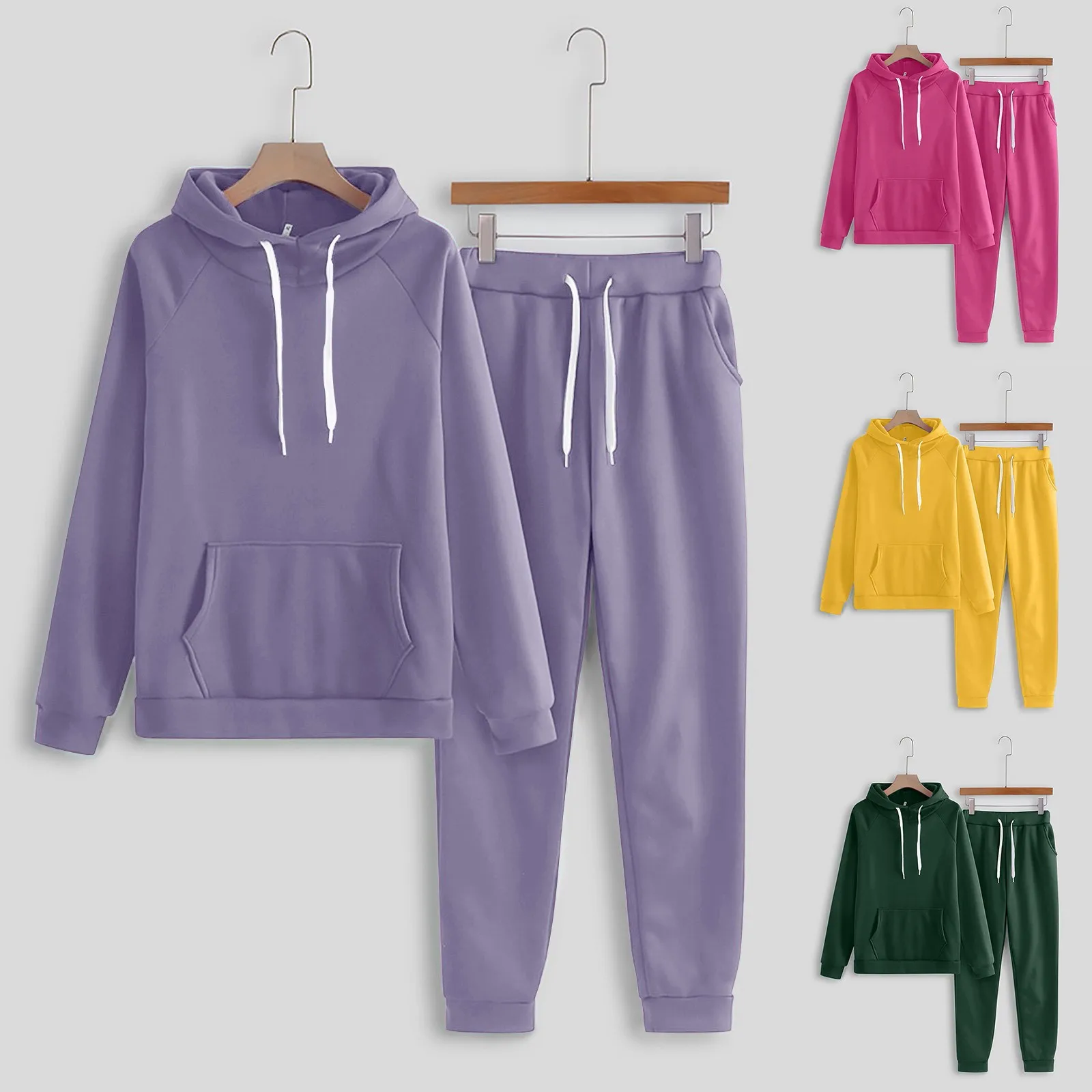 Solid-Color-Women-Tracksuit-Two-Piece-Sets-Casual-Hoodies-Sweatshirt ...