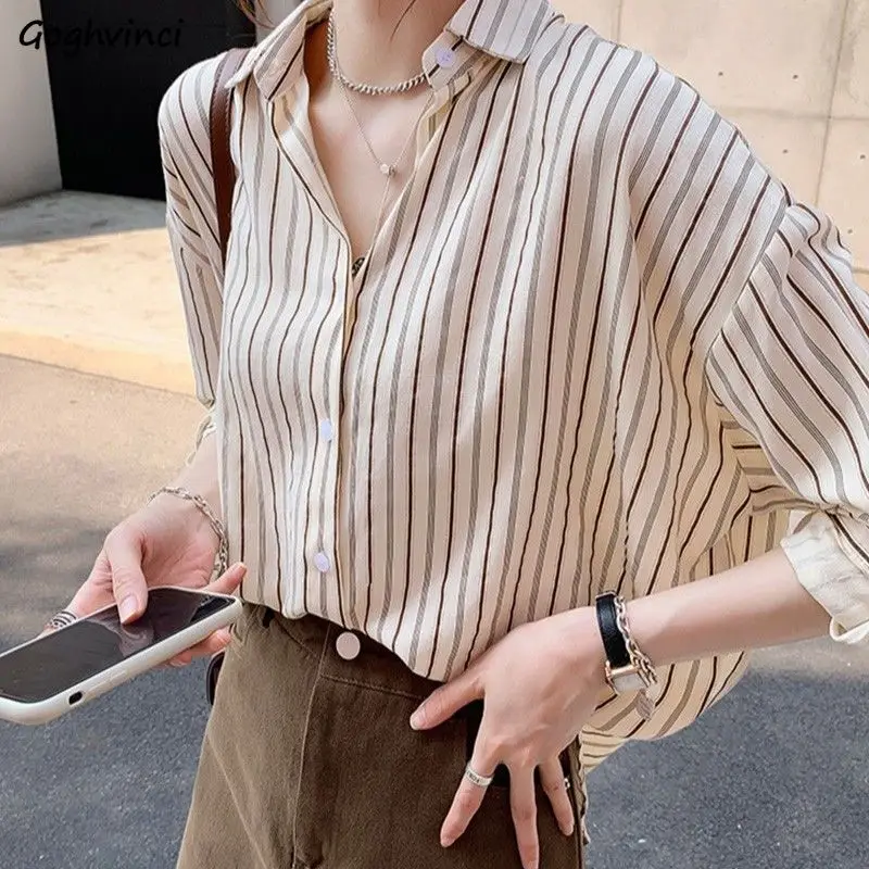 Shirts Women Striped Straight Cool Basic Retro Design All-match ...