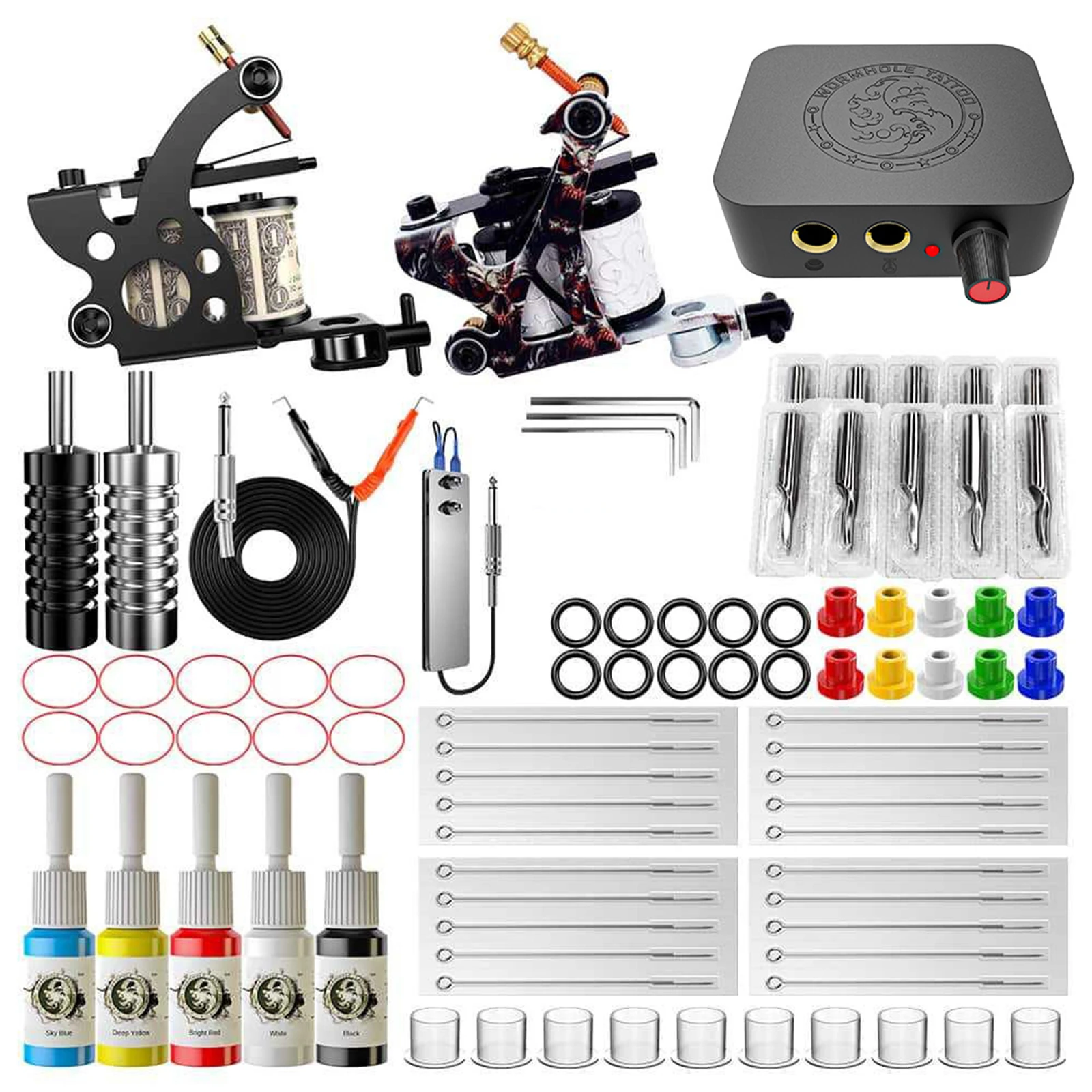 New-Tattoo-Machine-Kit-2-Rotary-Tattoo-Machine-Power-Supply-Needle-Foot ...