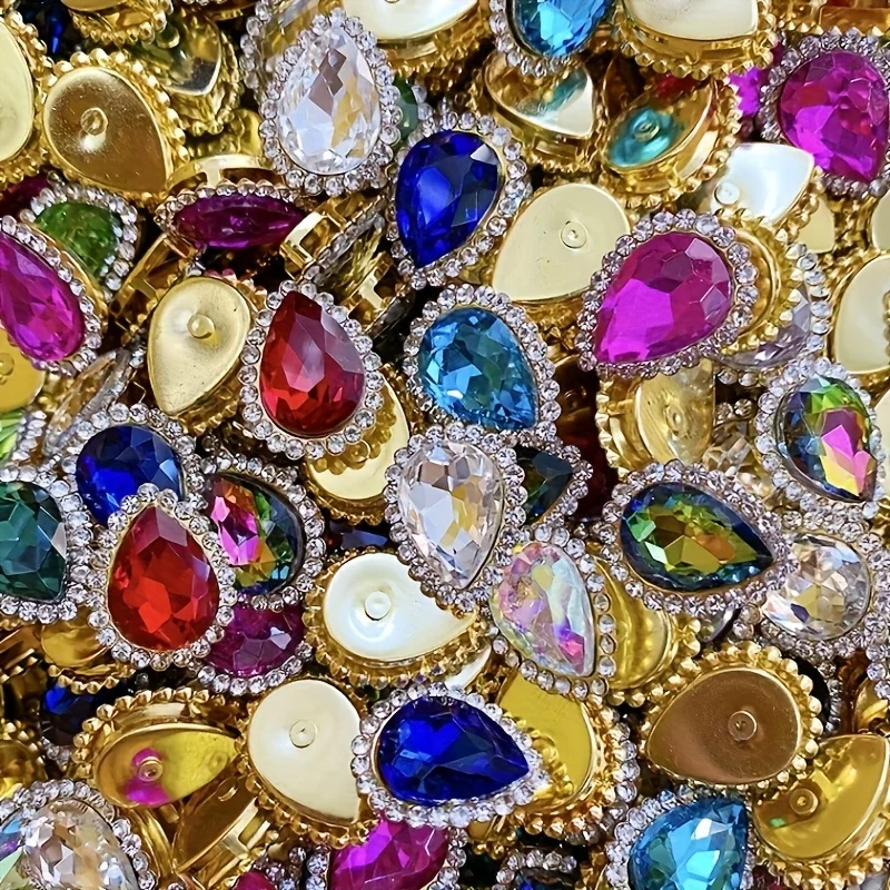 50pcs Water Drop Claw Rhinestones Flatback Crystal Gold or Silver Back ...
