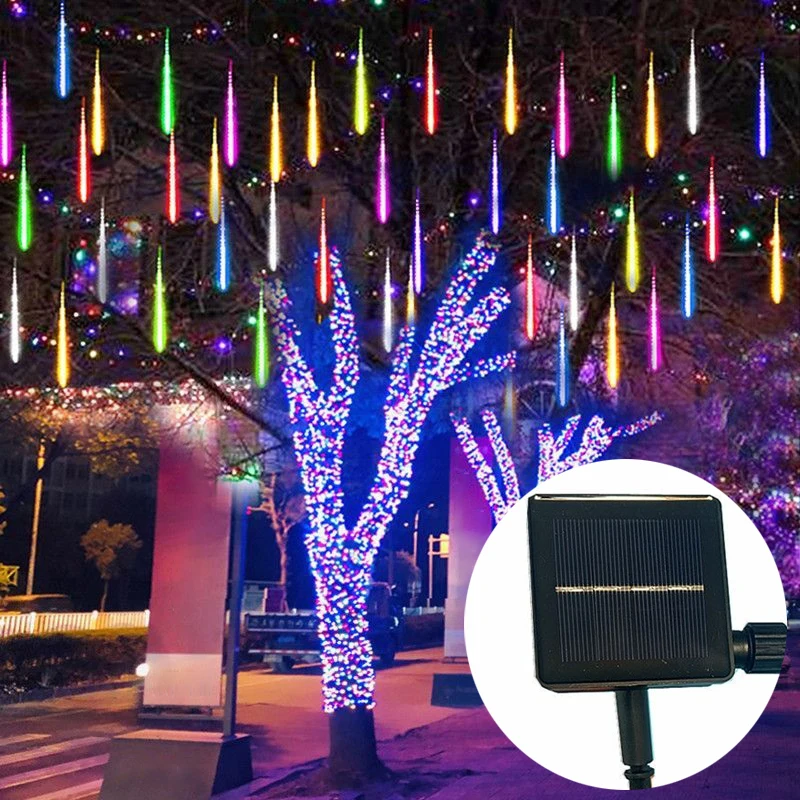 8-Tubes-288-Leds-Meteor-Shower-Rain-String-Lights-Solar-Icicle-Tree ...