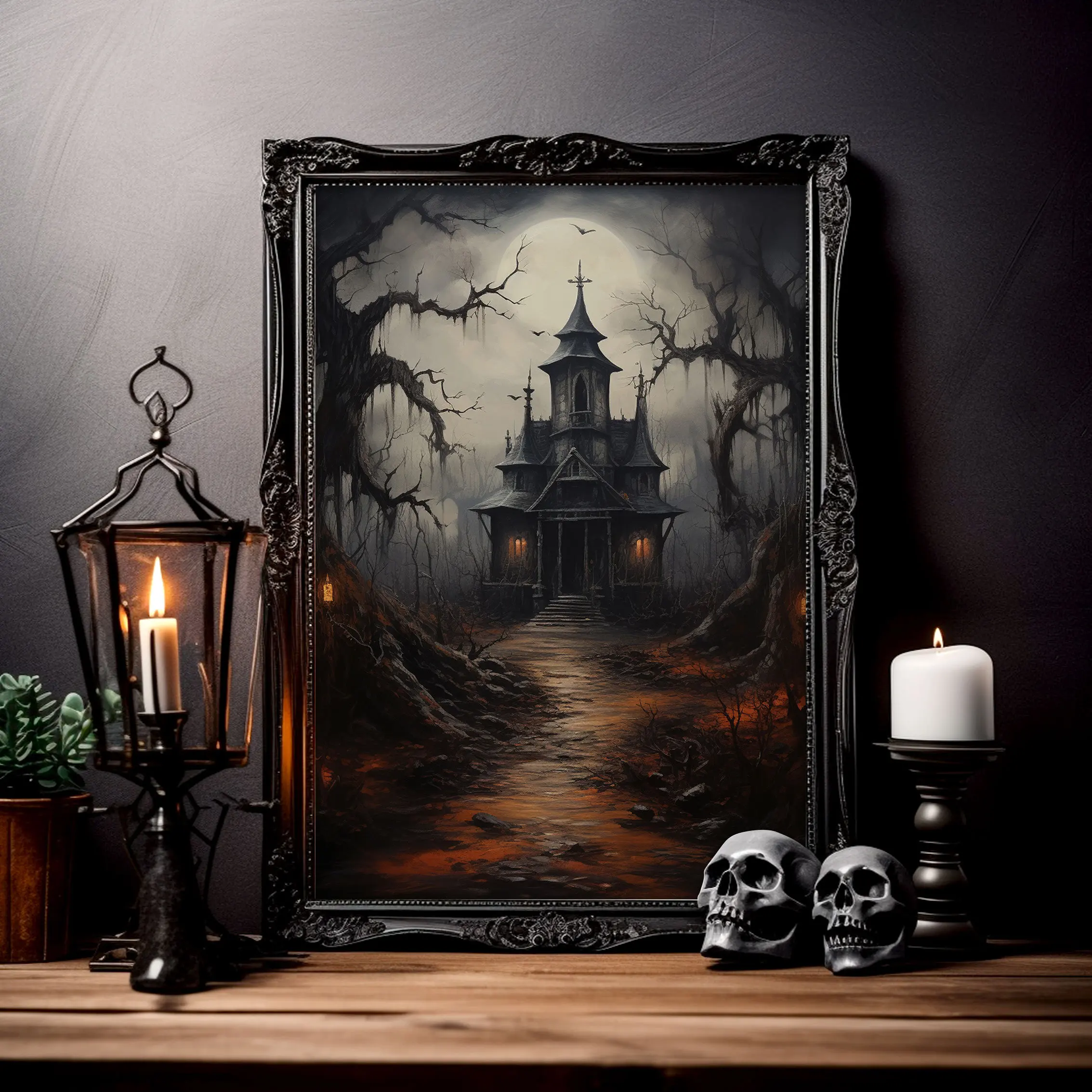 Dark-Castle-Halloween-Ghost-House-Atmosphere-Poster-Painting-Horror ...