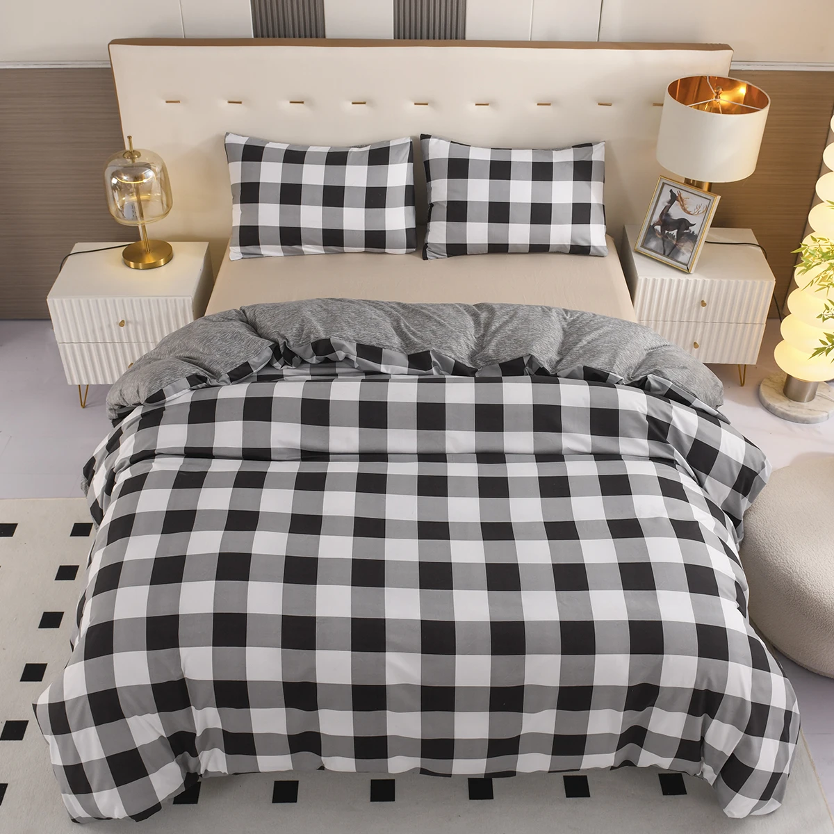 Farmhouse-Buffalo-Checked-Bedding-Set-Black-And-White-Plaid-Duvet-Cover ...