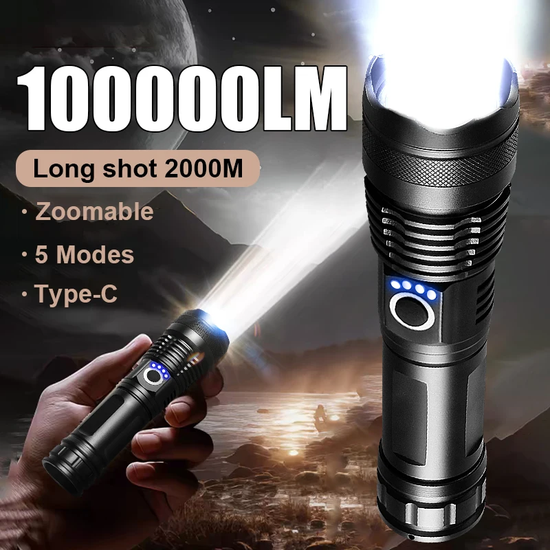 100000-Lumens-High-Power-LED-Flashlight-Rechargeable-Flashlight-XHP50 ...