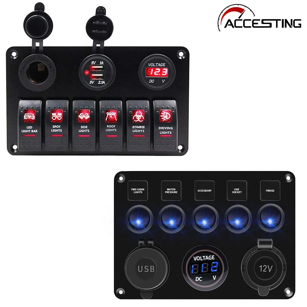 Panel-de-interruptor-Universal-para-coche-volt-metro-de-12V-accesorios ...