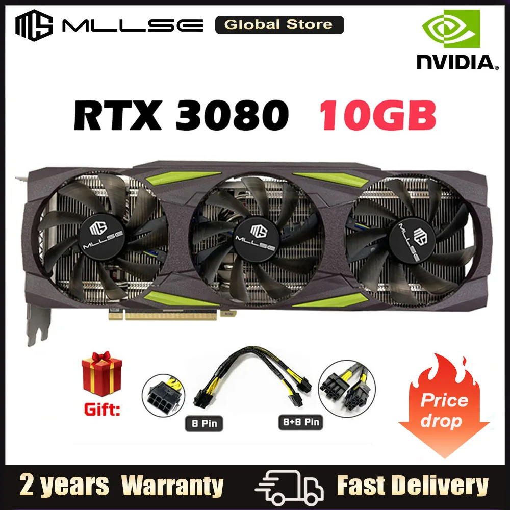 Mllse rtx 3080 10gb placa gráfica jogos nvidia gddr6x 320bit 8pin ...