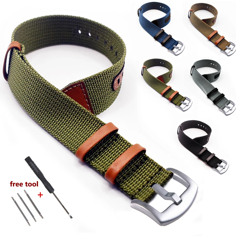 Canvas Nylon Patch Leather Strap for Rolex Watchband for Omega ...