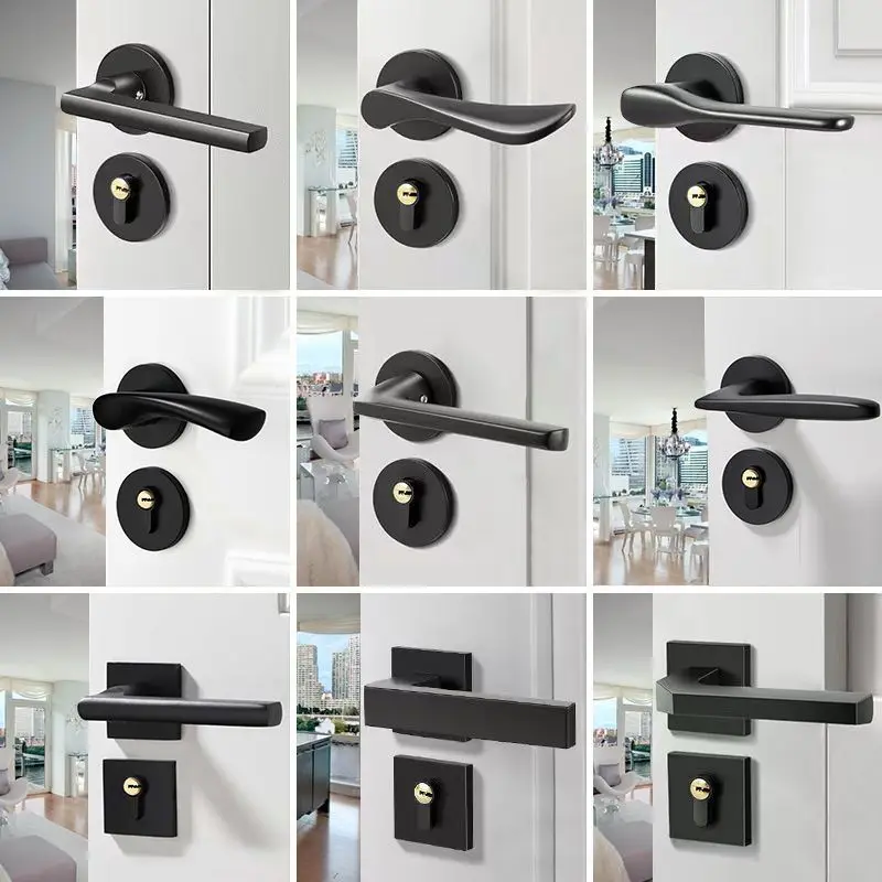 Black-Indoor-Solid-Wood-Door-Lock-Simple-Split-Lock-Bedroom-Magnetic ...