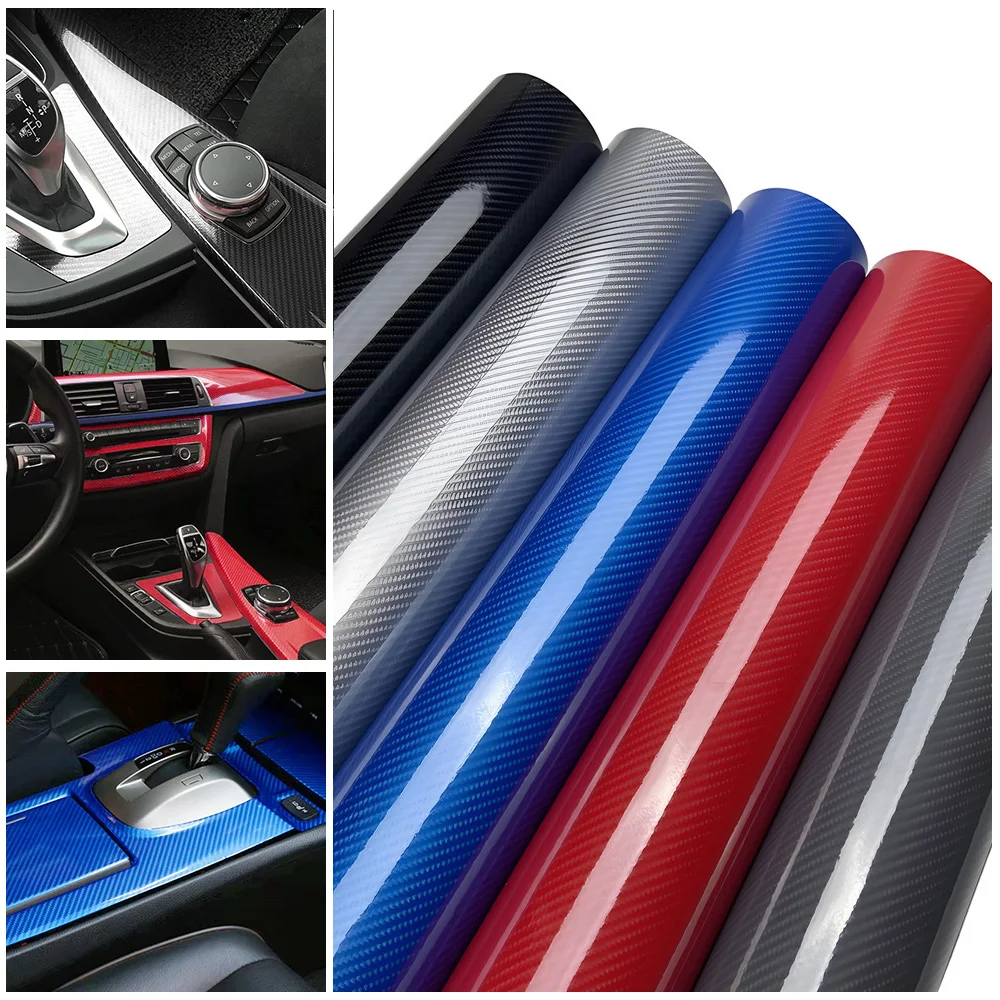 Glossy 6D Carbon Fiber Vinyl Wrap Self-Adhesive Film Motorcycle Bike ...