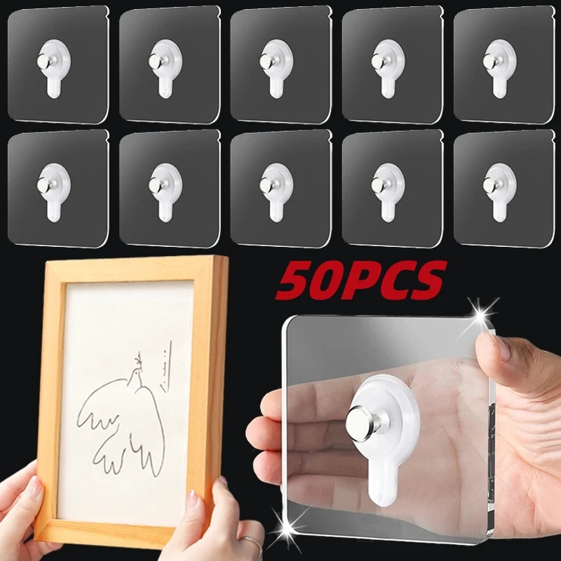 50PCS Adhesive Hooks Photo Frame Poster Hooks Waterproof Kitchen ...