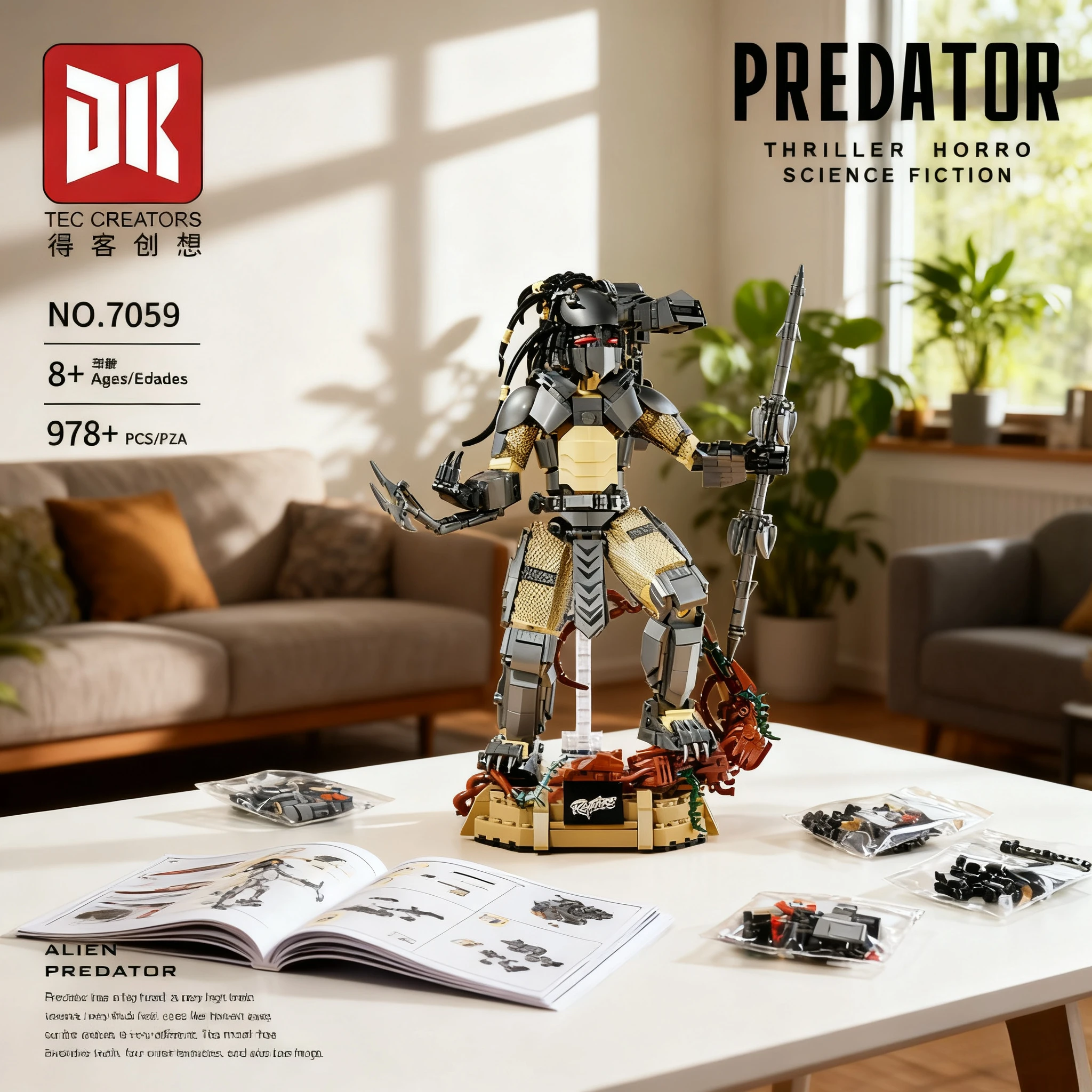 Alien Predator Beast Warrior Mech Model Building Blocks Toy Iron Blood ...