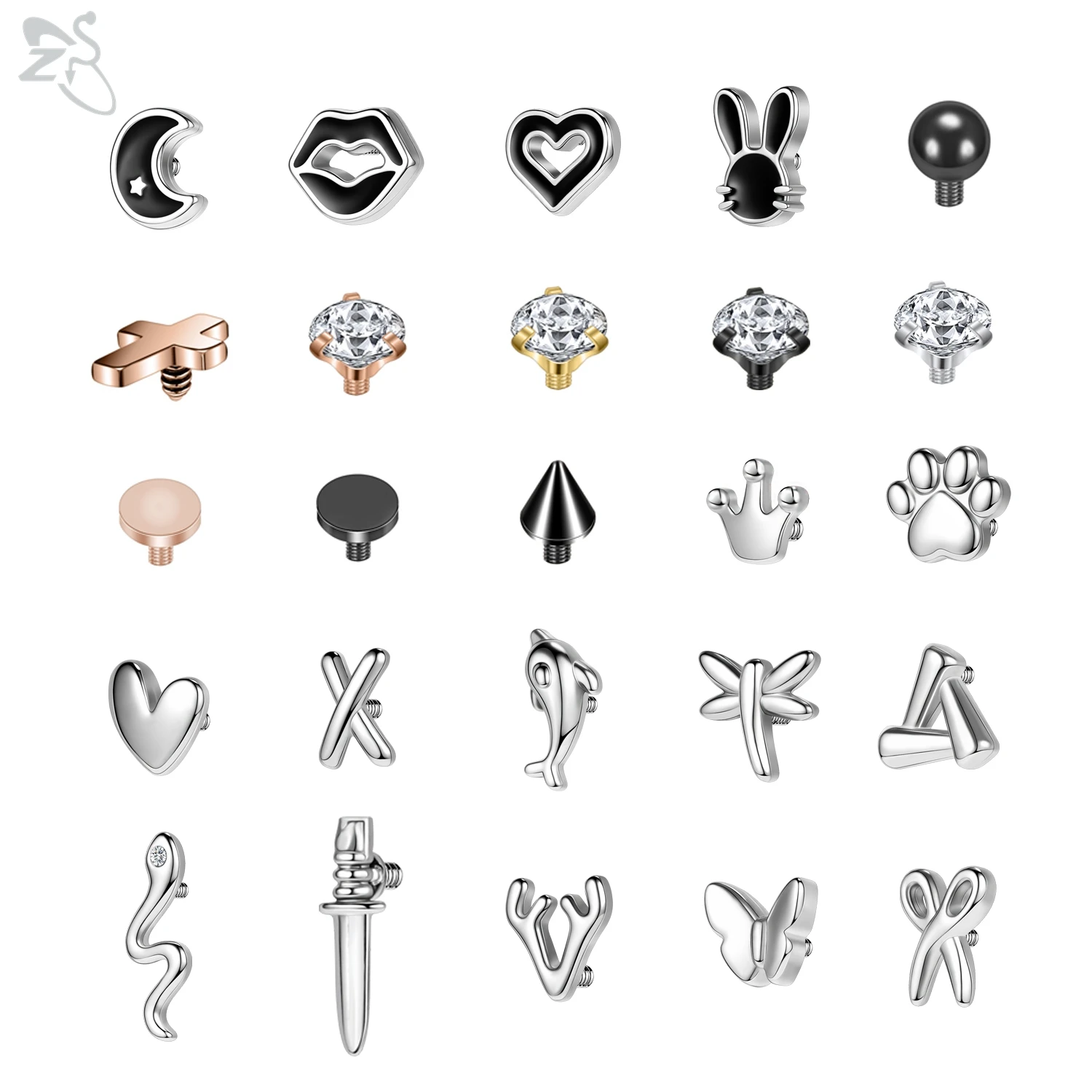 ZS-1-6pcs-lot-316L-Stainless-Steel-Dermal-Piercing-Unisex-Lip-Moon ...