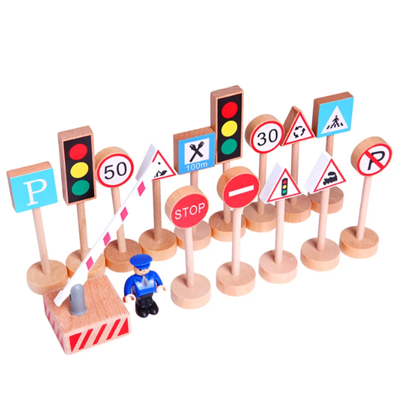 16PCS Colorful Wooden Street Traffic Signs Parking Scene Kids Children ...