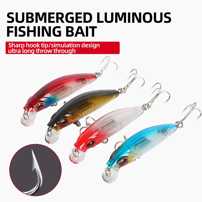 Minnow Glow in the Dark Fishing Lure with Hook Artificial Glow Bait for ...