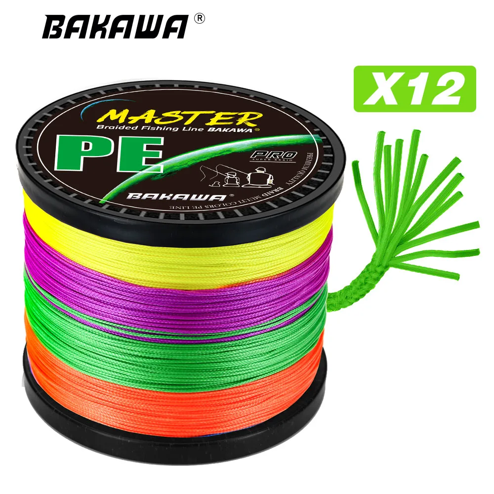BAKAWA 12 Strands Fishing Line 300/100M/500M/1000M Braided PE Strong Wire Multifilament Durable ...