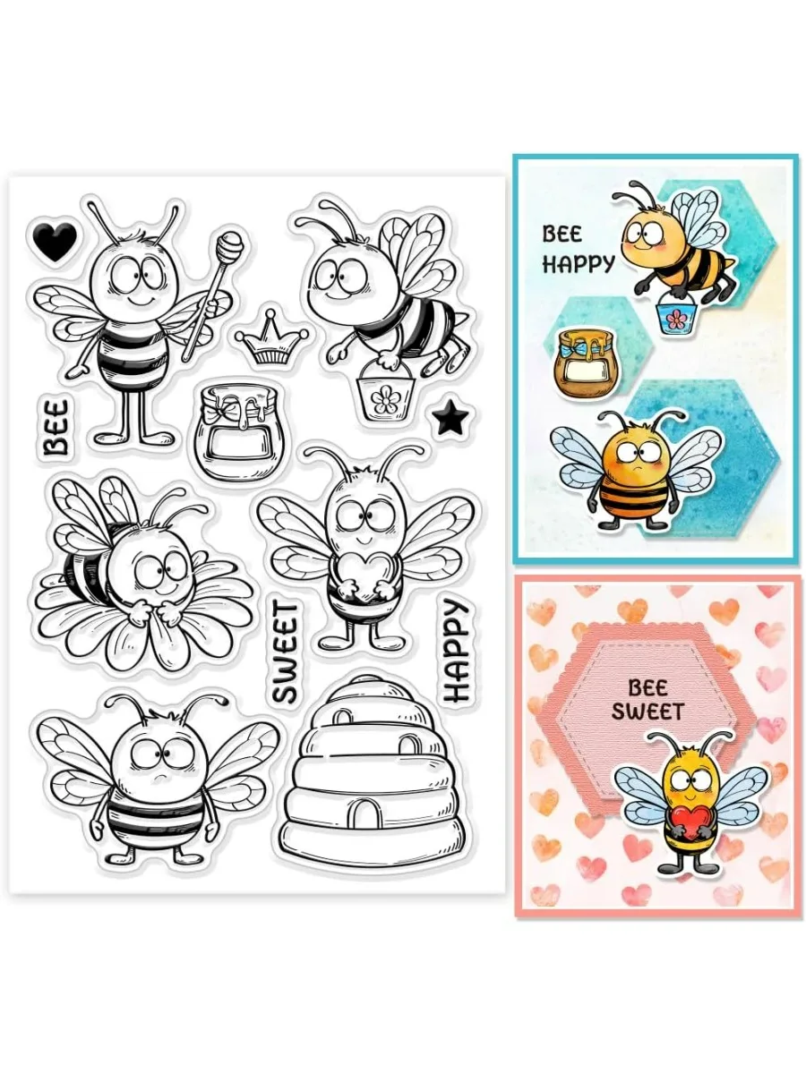 1Sheet Funny Bee Clear Stamps for Scrapbooking Cartoon Bee Transparent ...