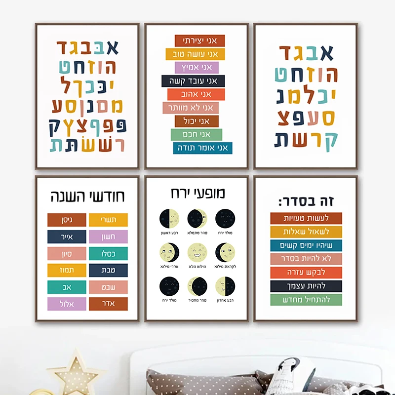Hebrew-Letters-Poster-Aesthetic-Decorative-Canvas-Painting-Alphabet ...