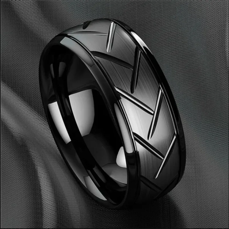Modern-8mm-Black-Titanium-steel-Rings-for-Men-Women-Groove-Multi ...