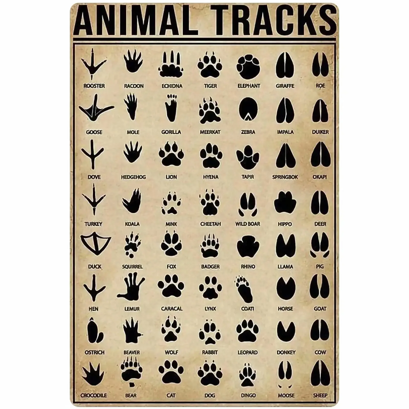 Animal-Footprint-Knowledge-Metal-Tin-Sign-Hunting-Chart-Poster-Farm ...