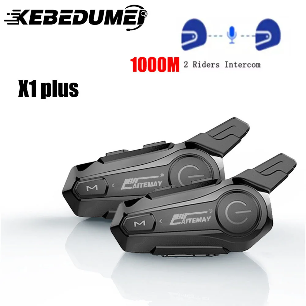 X1 Plus Motorcycle Bluetooth 1000M Intercom Helmet Headset For 2 Rider ...
