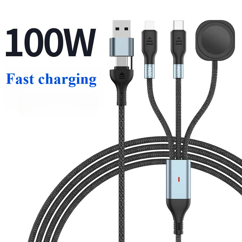100W 3 in 2 USB Type C PD Charging Cable for IPhone Fast Watch Magnetic ...