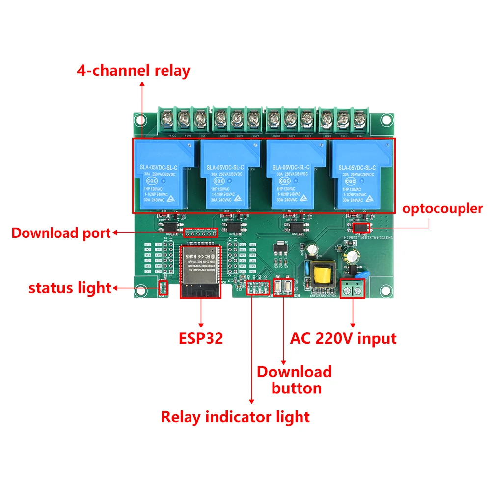 WIFI Bluetooth 4-Channel 30A Relay Module Development Board ESP32 ...
