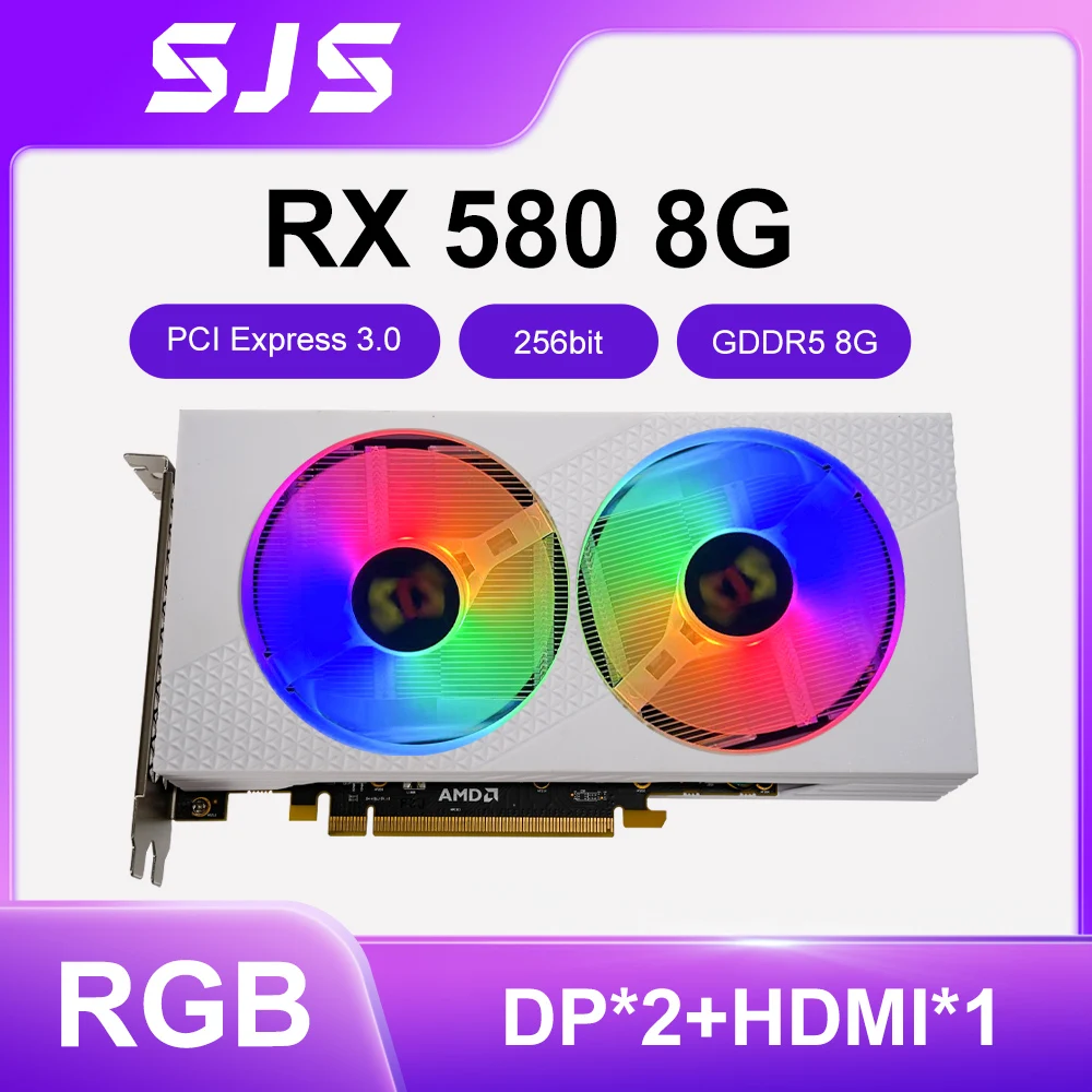 NEW-White-SJS-RX-580-8GB-2048SP-With-RGB-Light-placa-de-video-AMD ...