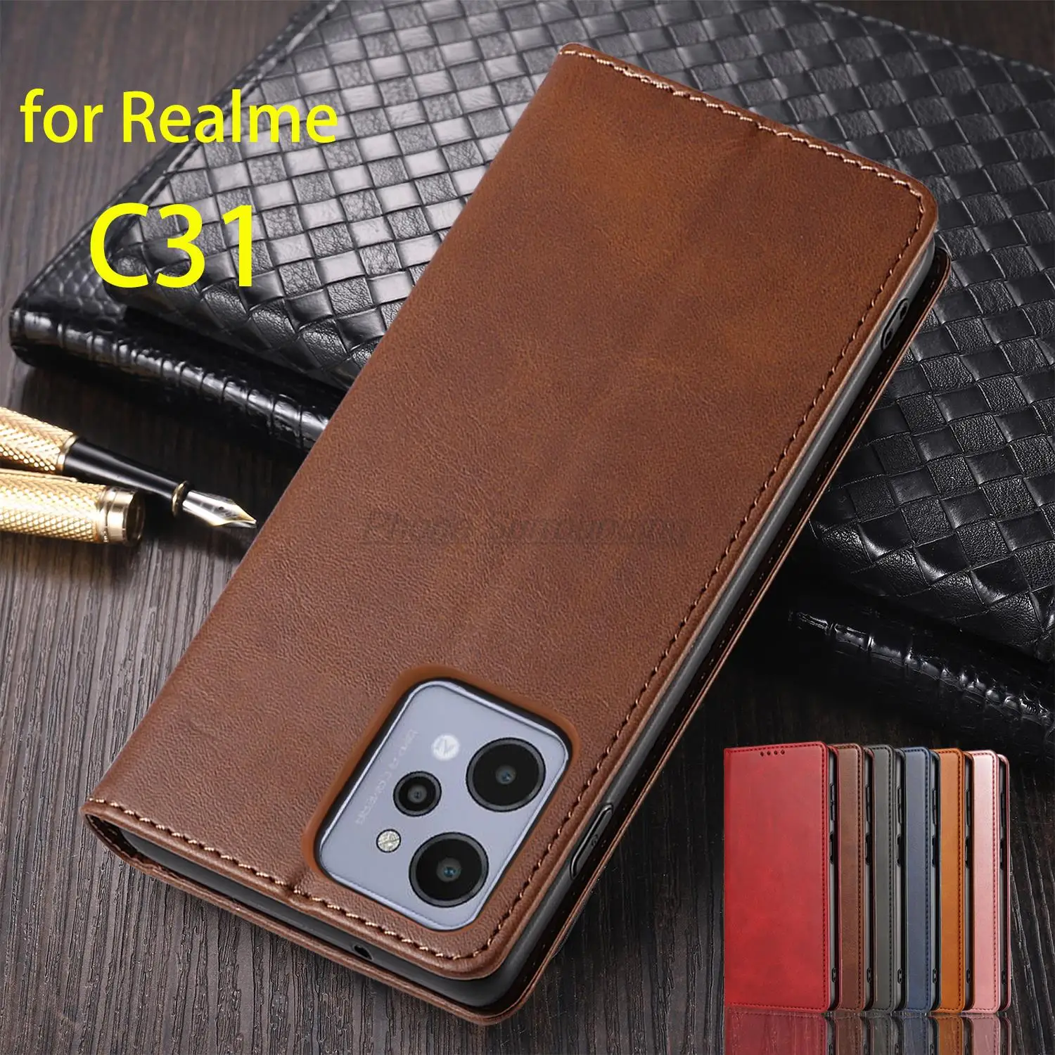 Magnetic-Attraction-Cover-Leather-Case-for-OPPO-Realme-C31-Card-Holder ...
