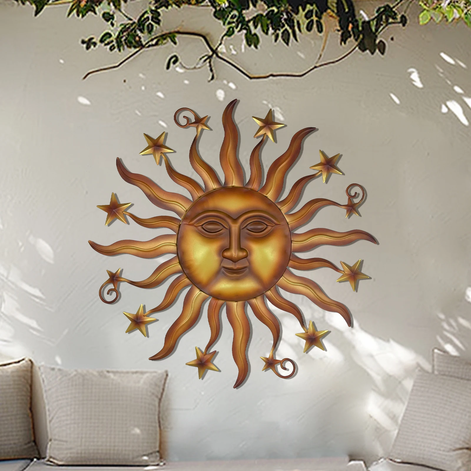 24" Sun Metal Wall Art Outdoor Decor - 3D Sun Face Metal Wall Sculpture ...