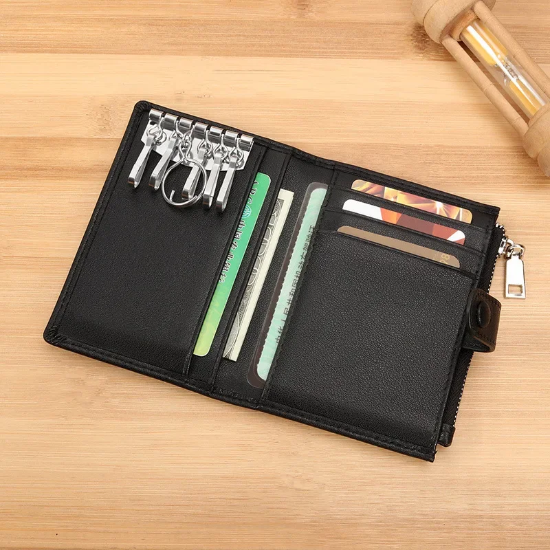 Soft-Genuine-Leather-Men-Key-Wallet-Card-Organizer-Wallet-Zipper-Coin ...