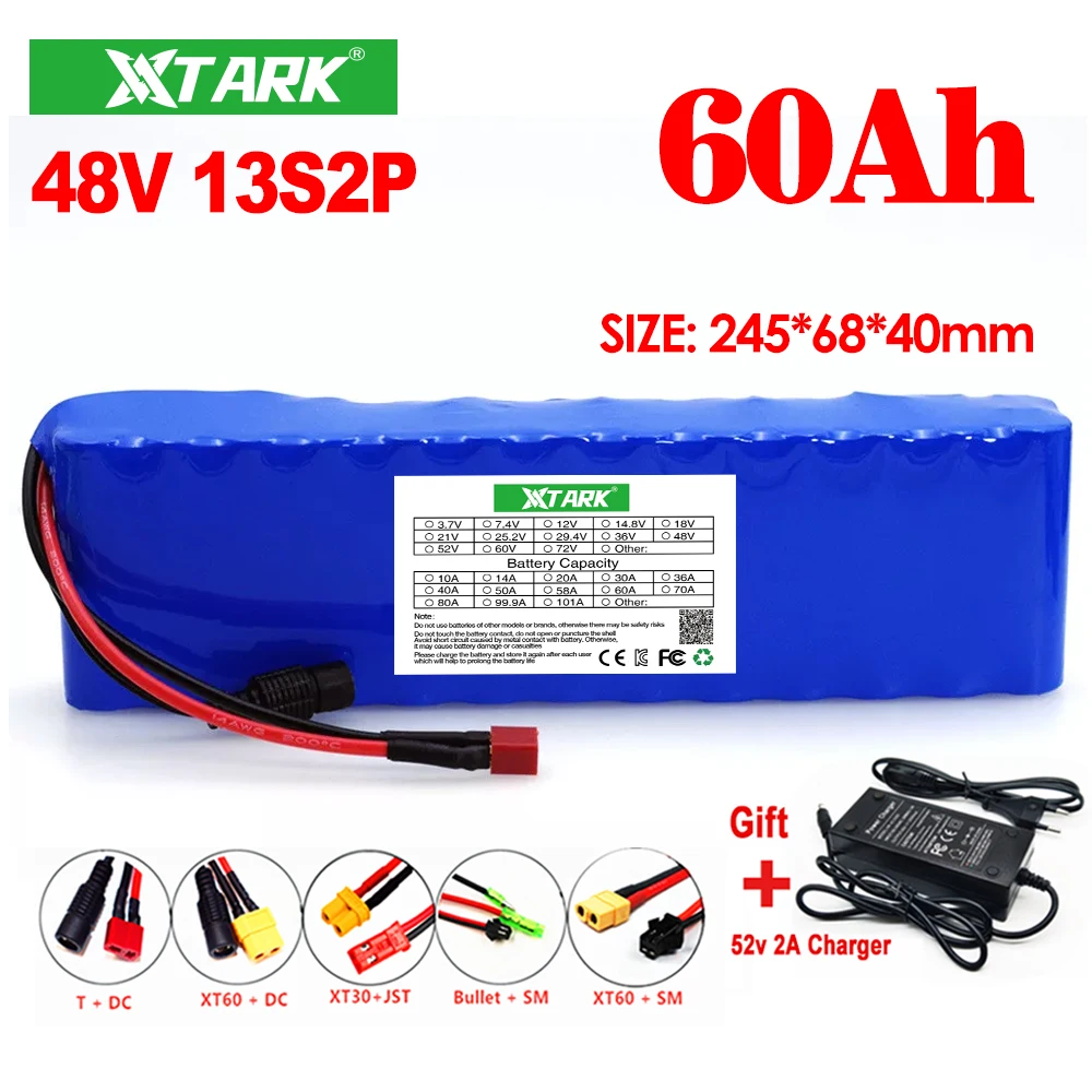 전기 자전거용 고전력 배터리, 48V 60Ah 13s2p 18650 1000W 54.6mah 38000v BMS 및 XT60 충전기 포함| | - AliExpress