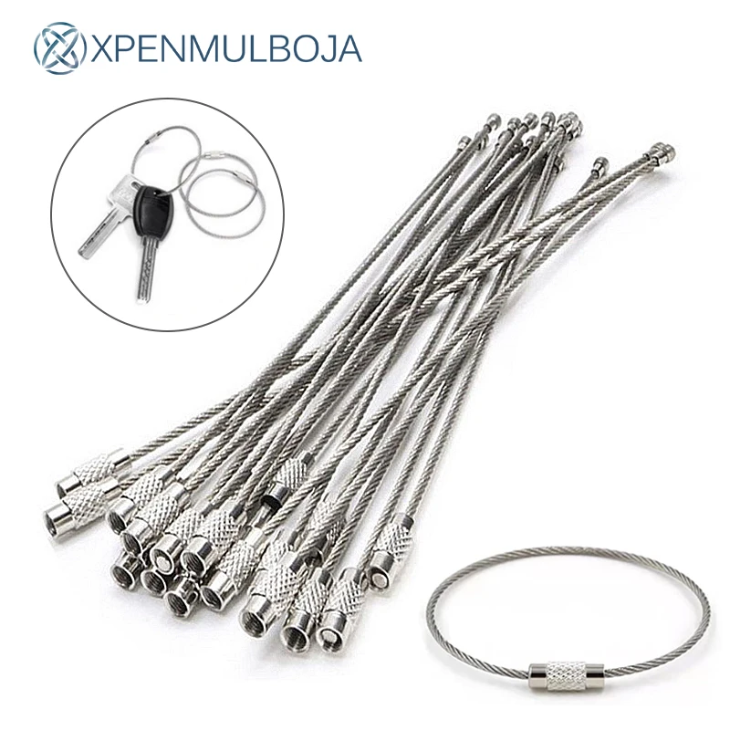 5-10Pcs-EDC-Keychain-Tag-Rope-Stainless-Steel-Wire-Cable-Bags-Loop ...