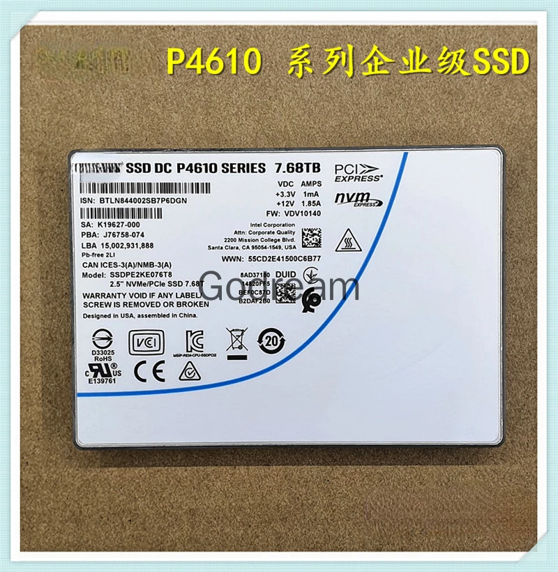 For Intel P4610 1.6T 3.2T 6.4T 7.68T NVME U2 SSD