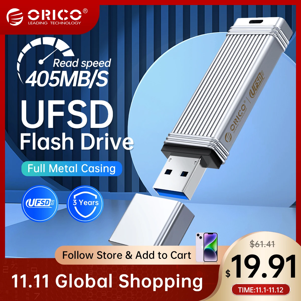 ORICO UFSD Metal Flash USB Flash Drive 405MB/S Pen Drive 512GB 256GB 128GB 64GB USB Stick Type C ...