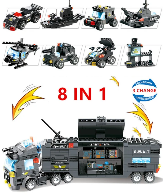 1095pcs City Police Station Building Blocks Swat Team Truck, 56% OFF