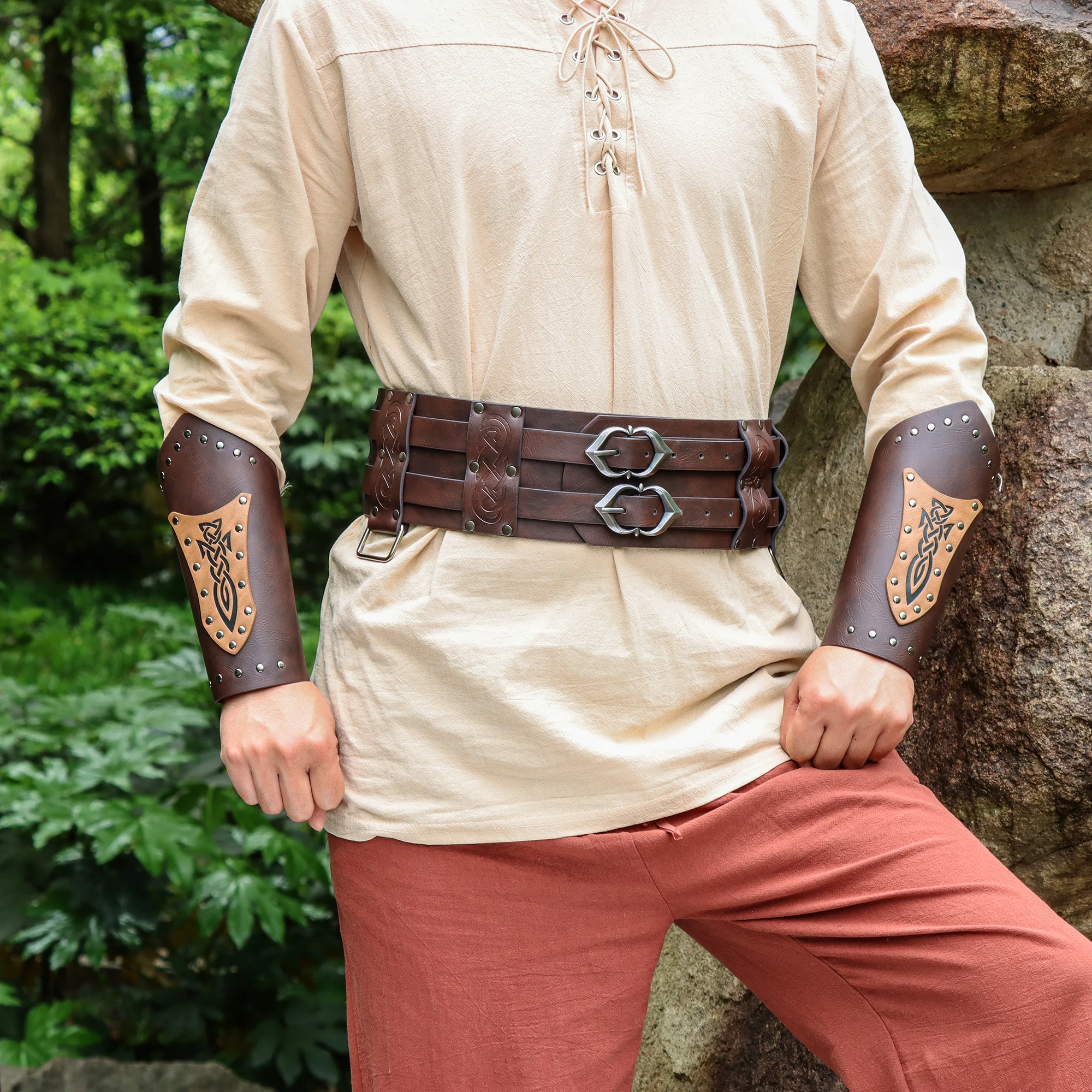 Men-s-Leather-Wristbands-Arm-Armor-Spliced-Contrast-Color-Medieval ...
