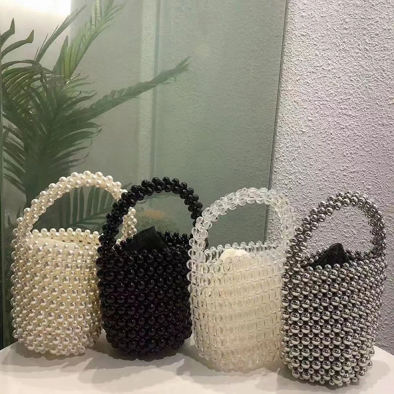 Acrylic-Bucket-Bag-Handmade-Woven-Handbags-Cute-Beaded-Handbags-Women ...