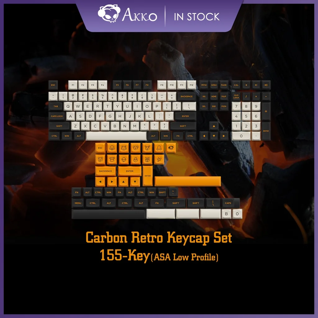 Akko Carbon Retro Keycap Set 155-key Asa Low Profile Pbt Double Shot ...