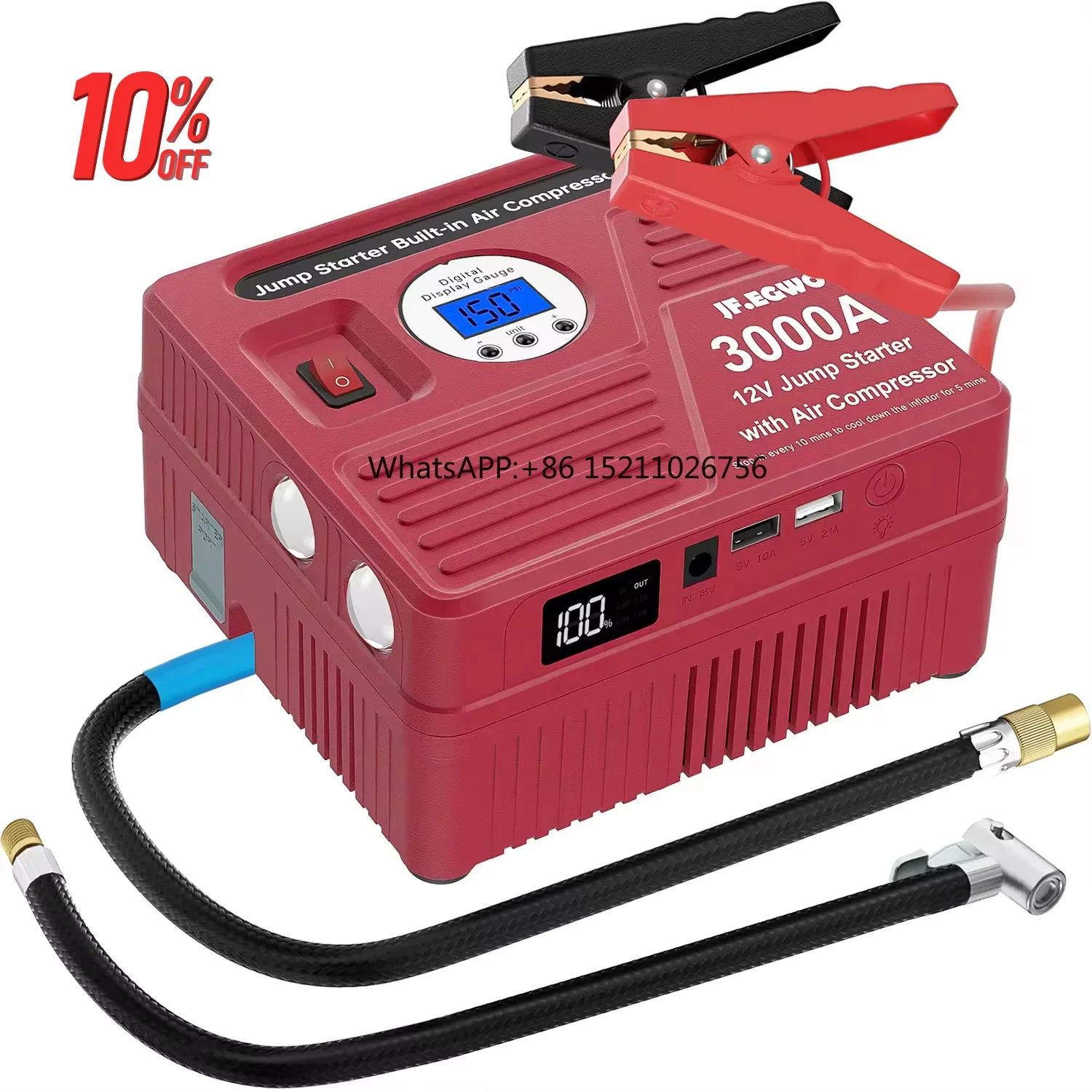 Auto emergency kit air-compressors 12v 3000 Amps peak car jumper jump ...