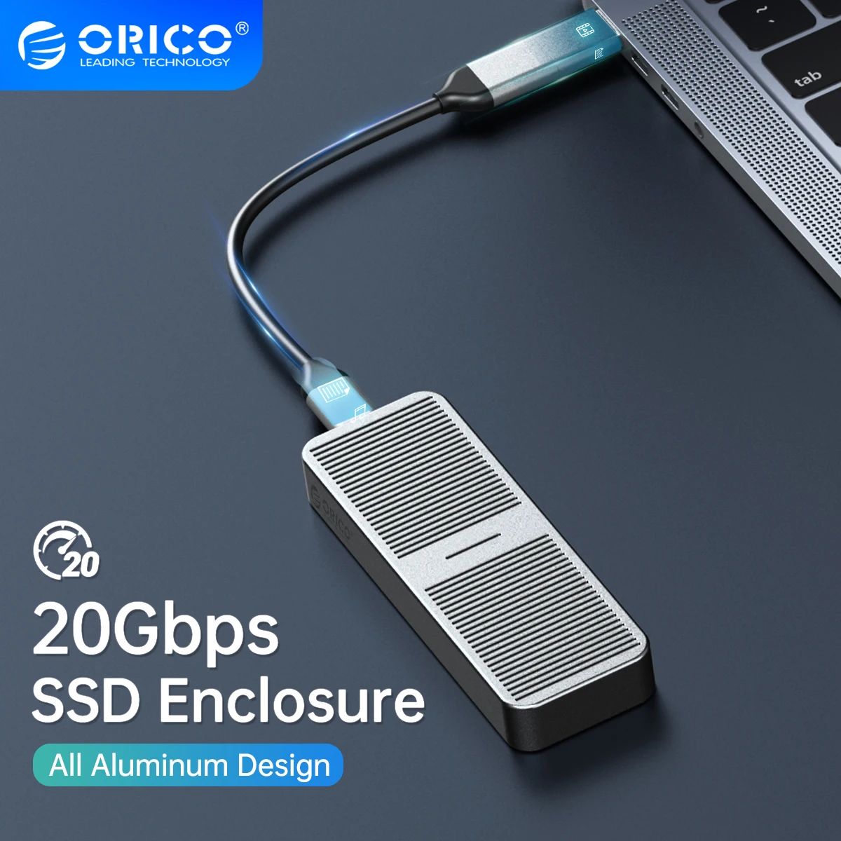 ORICO 20Gbps M.2 NVME SSD Case with Built-in Cooling Vest Upgraded Aluminum Type-C M2 NVME SSD ...