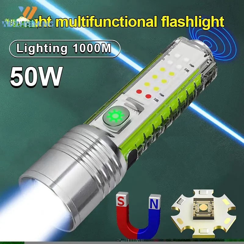 50W-Super-Bright-LED-Flashlight-Rechargeable-Flashlight-With-Side-Light ...