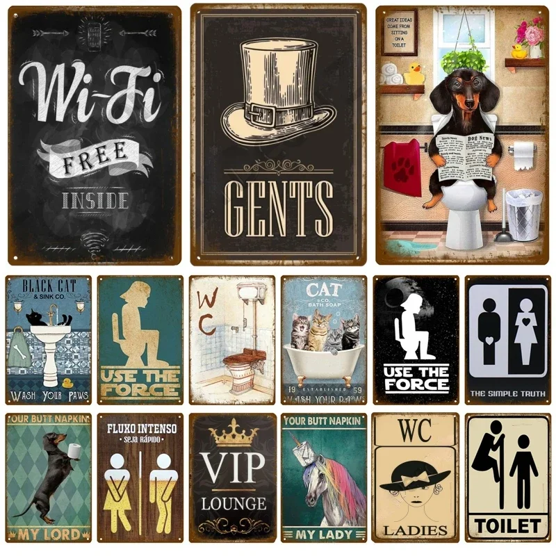 Metal-Sign-Home-Funny-Decor-Toilet-Tin-Sign-WC-Lavatory-Toilettes-Wall ...